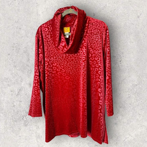 Tops | Nwt Ruby Rd Plus Velvet Embossed Cowl Neck Top Lipstick Red | Poshmark